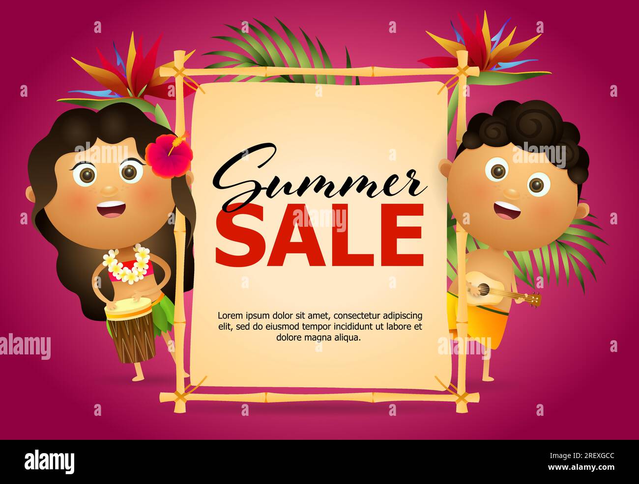 Summer sale retail poster design. Hawaiian girl Stock Vector Image ...