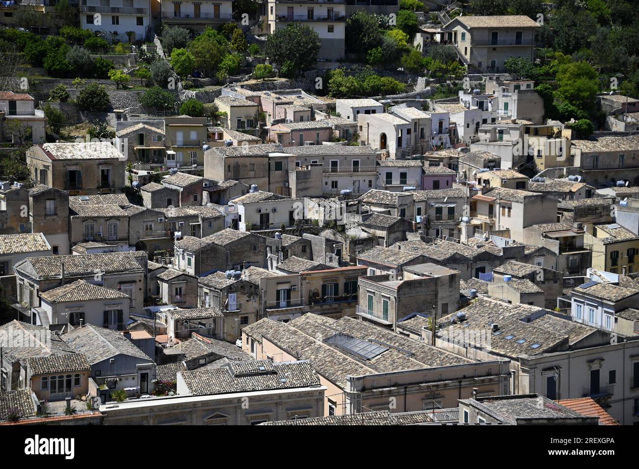 Landscape with panoramic view of Modica Bassa a historic town with ...
