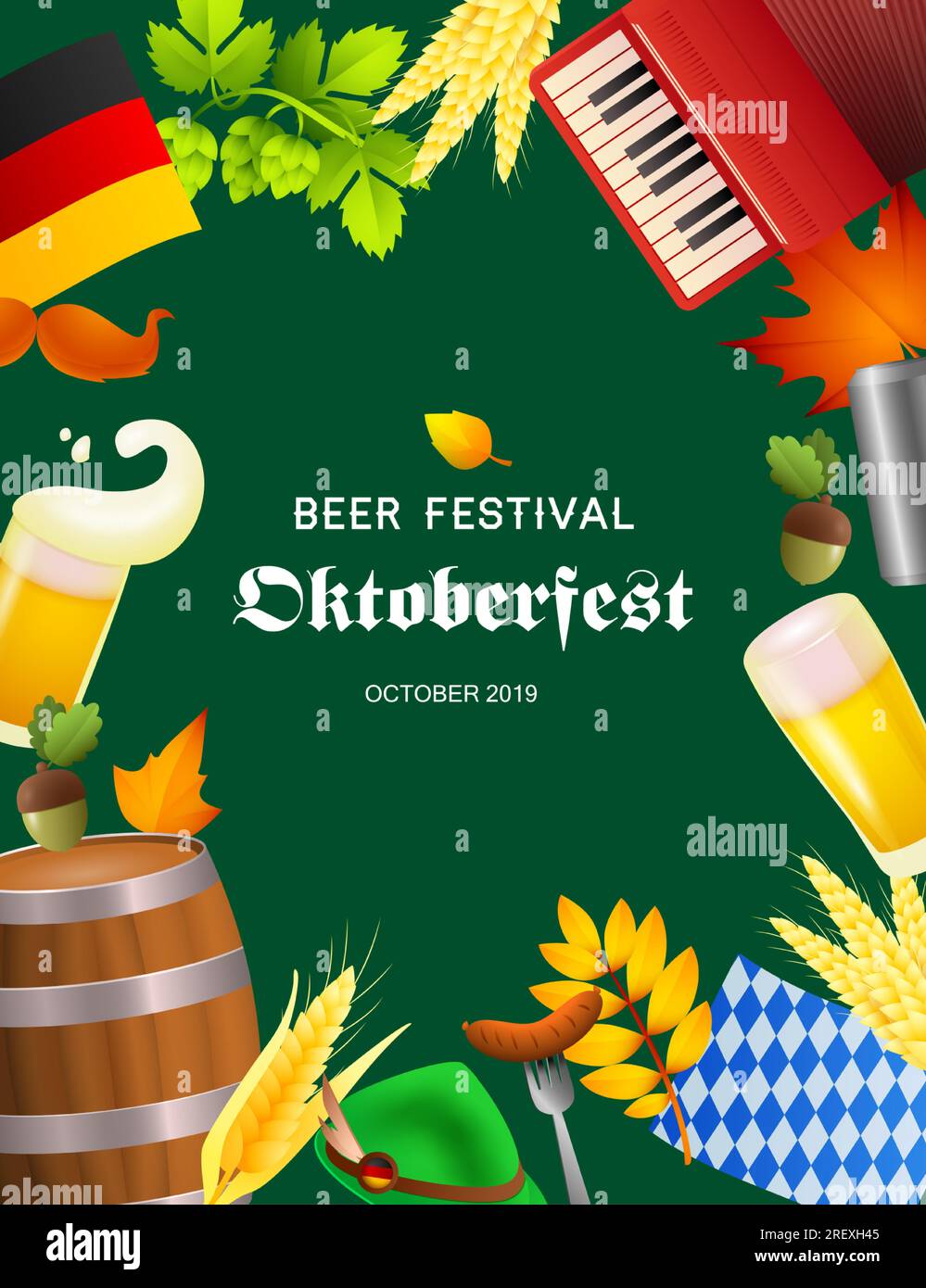 Beer festival Oktoberfest lettering and its symbols Stock Vector Image ...