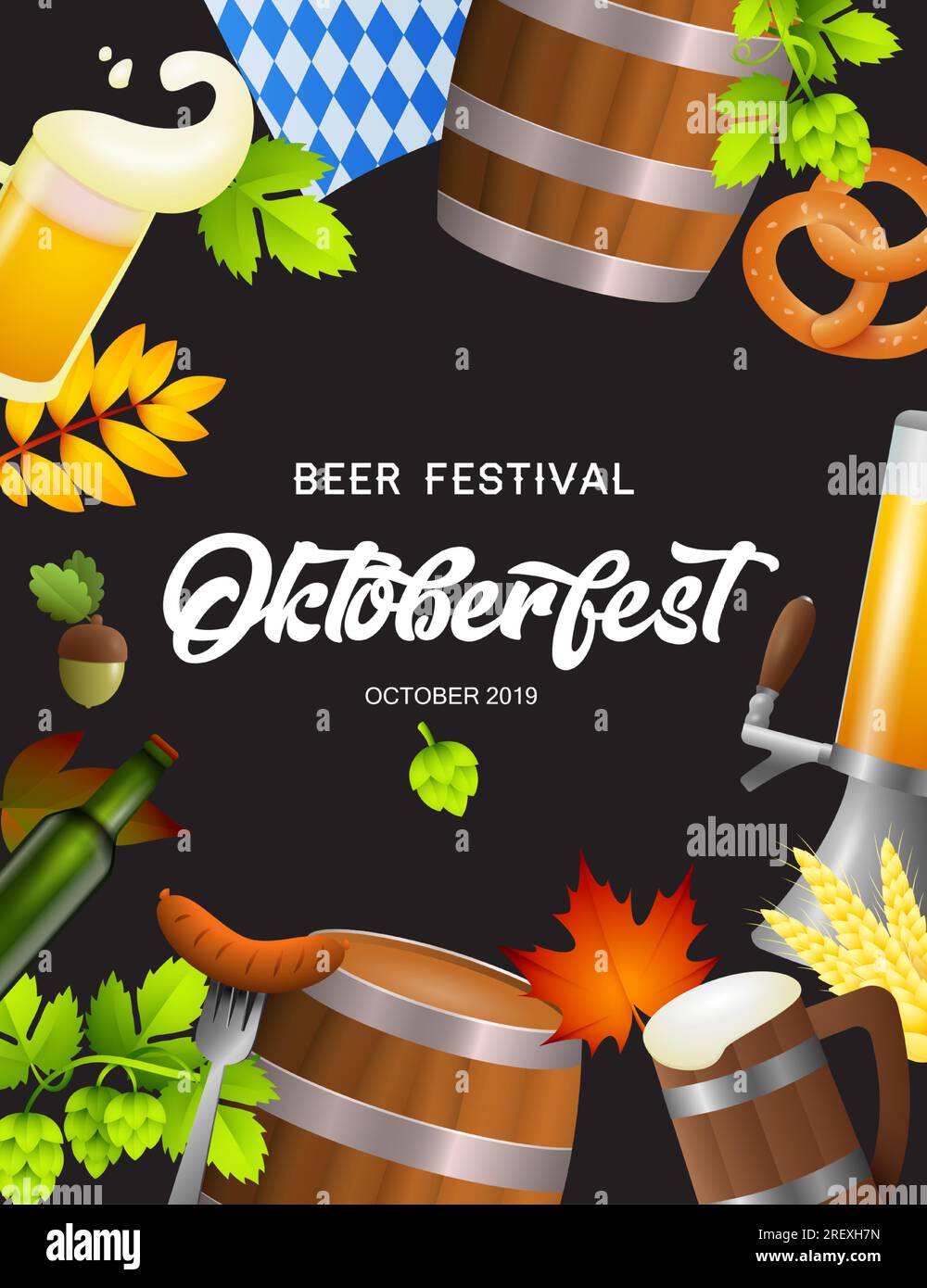 Beer festival Oktoberfest lettering and beer symbols Stock Vector Image ...