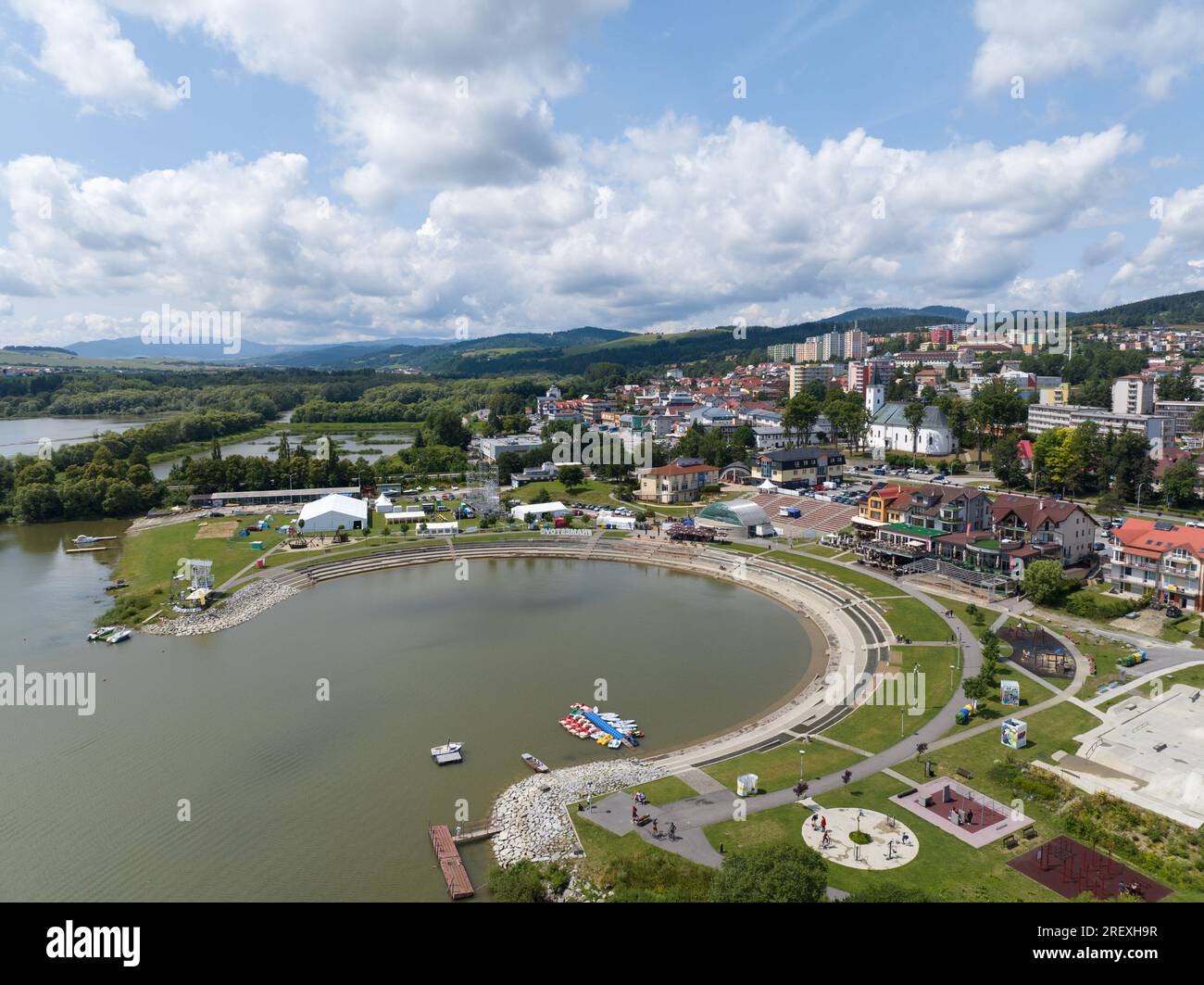 Aerial view of the recreational zone in the town of Namestovo in ...
