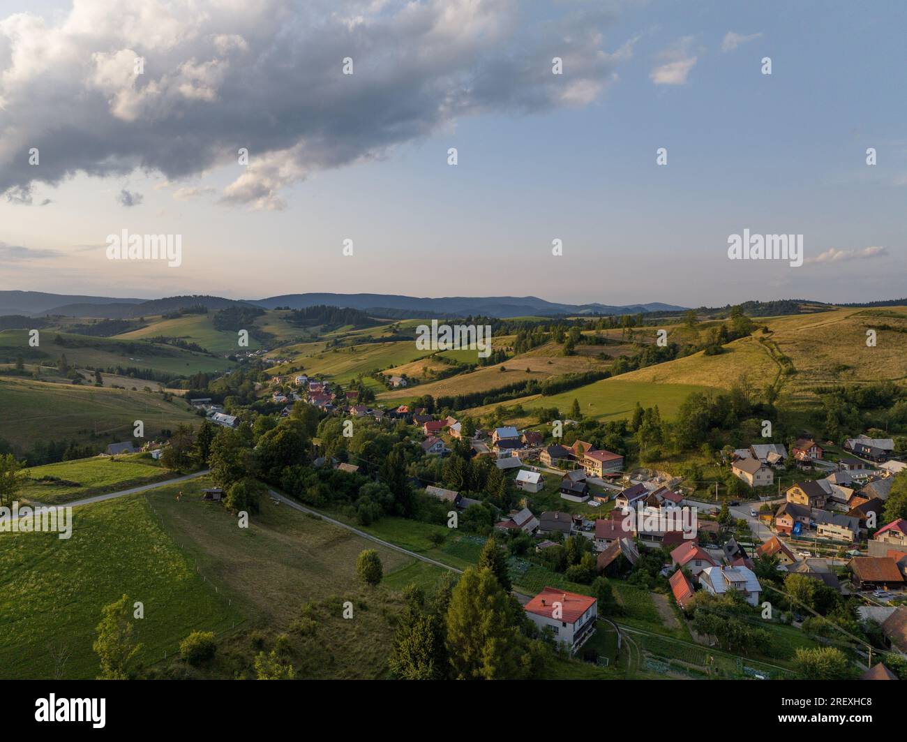 Aerial view of the Orava region near the village of Pokryvac in ...
