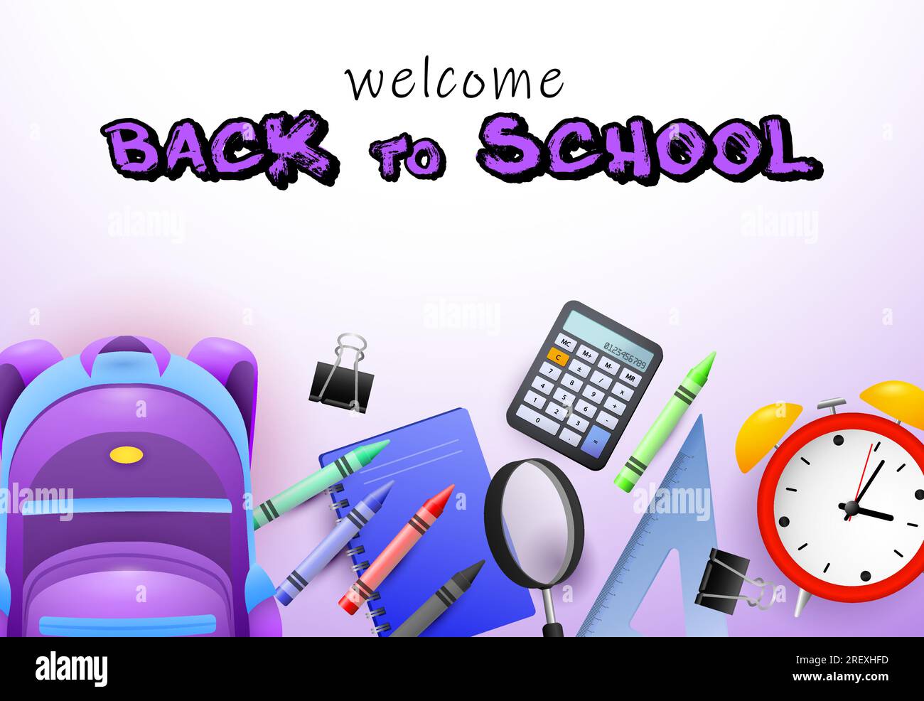 Welcome back to school lettering, backpack and stationery Stock Vector ...
