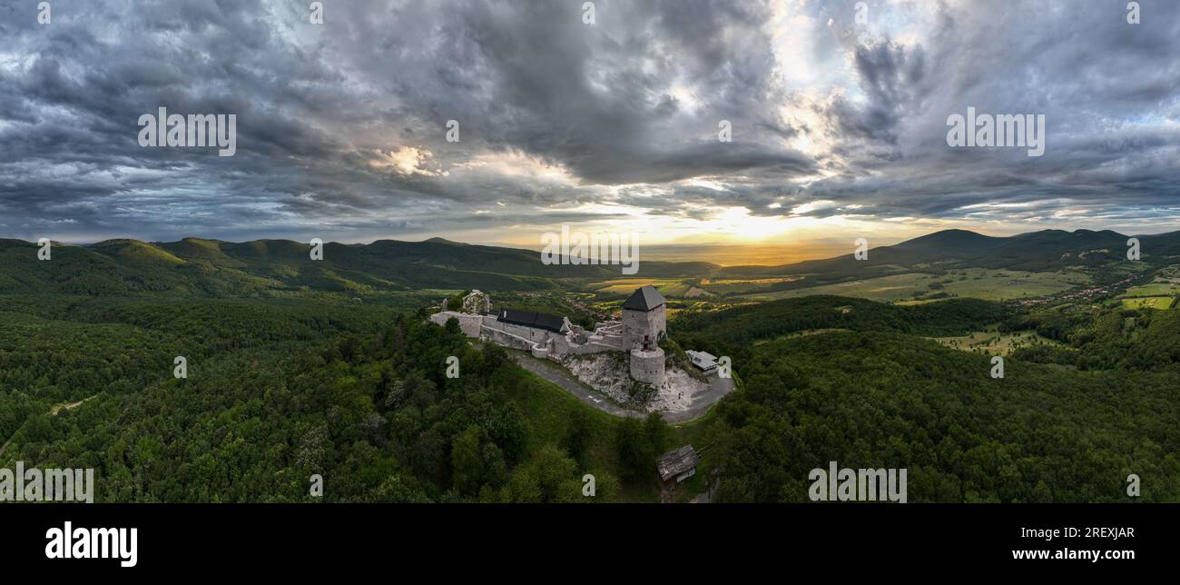 Aerial view of Regec Castle in Hungary - sunset Stock Photo - Alamy