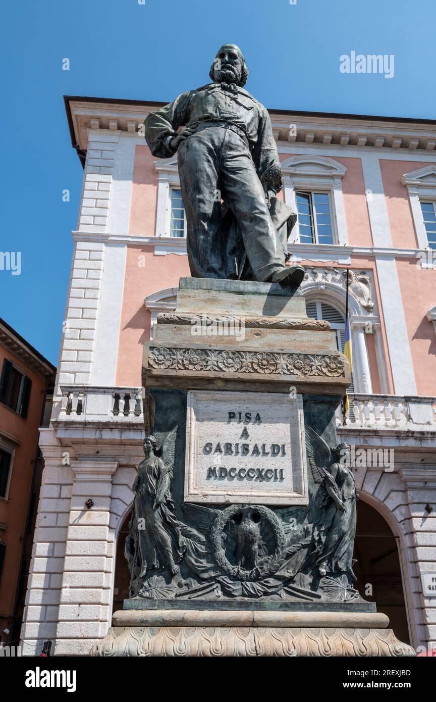 Statue of Giuseppe Garibaldi on Piazza Garibaldi in Pisa in the Tuscany ...