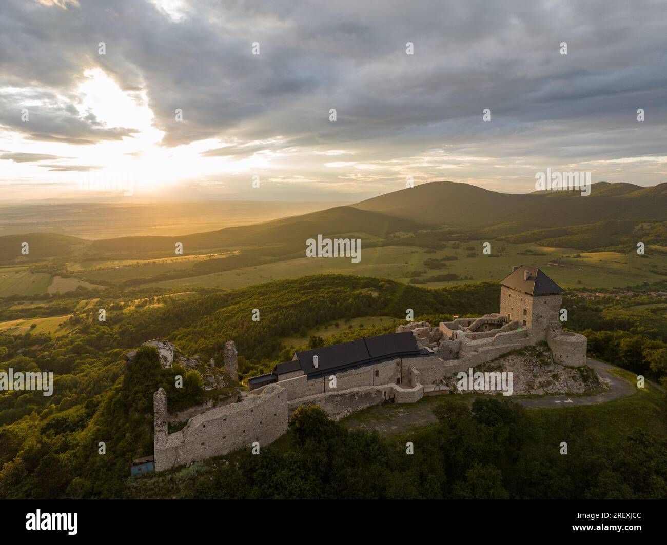 Aerial view of Regec Castle in Hungary - sunset Stock Photo - Alamy