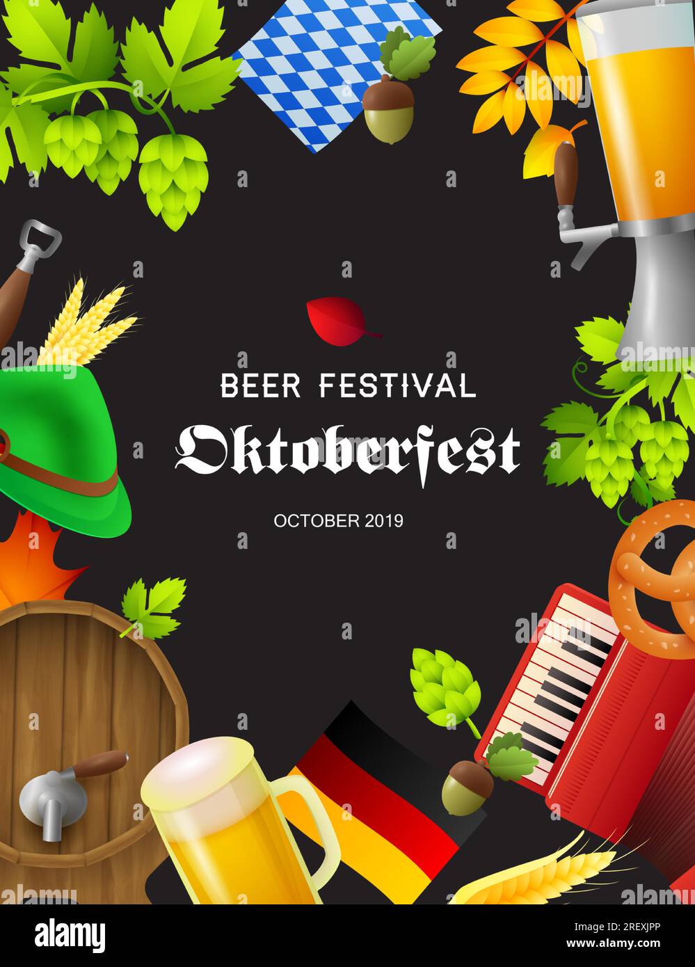 Beer festival Oktoberfest lettering and fest symbols Stock Vector Image ...