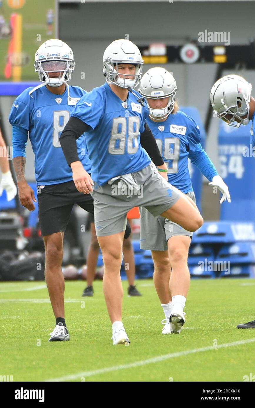 ALLEN PARK, MI - JULY 30: Rookie wide receiver (88) Chase Cota ...