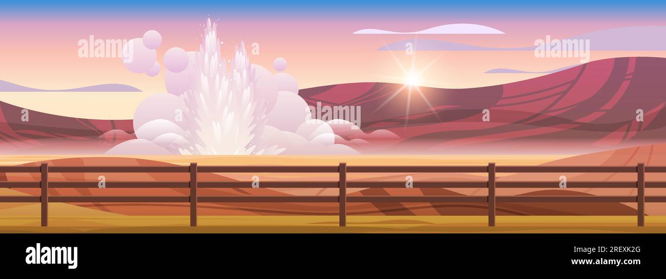 impressive eruption of active geyser hot water steam spraying out from ...