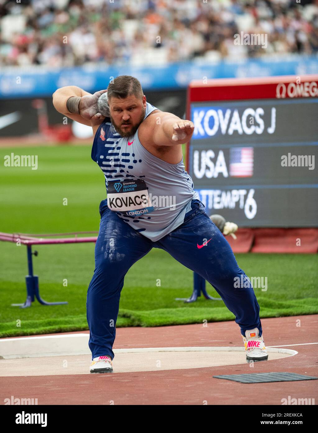 Joe Kovacs of the USA competing in the men’s shot put at the Wanda ...
