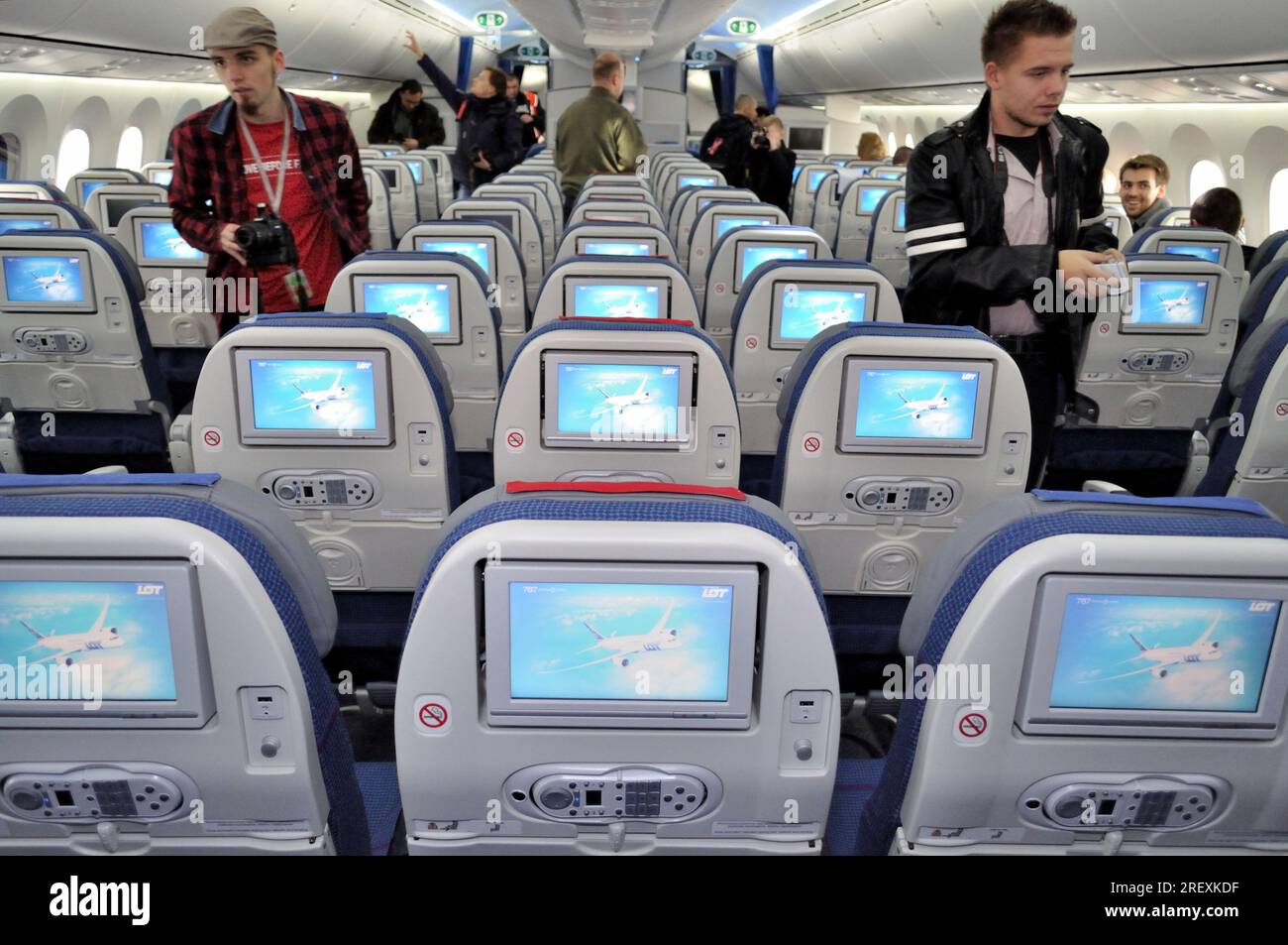 Interior of the Boeing 787 Dreamliner - LOT Polish Airlines Stock Photo ...