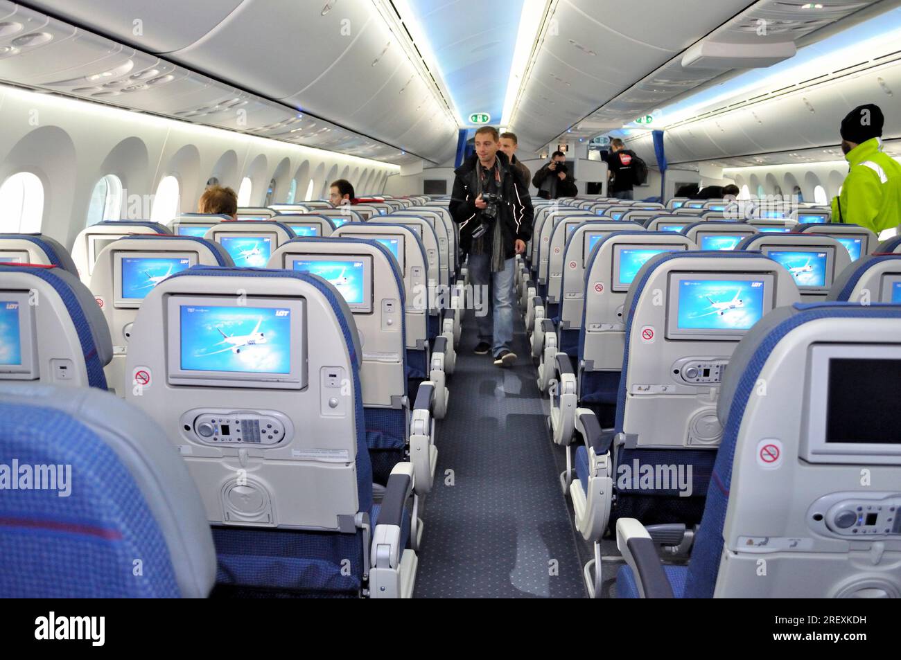 Interior of the Boeing 787 Dreamliner - LOT Polish Airlines Stock Photo ...