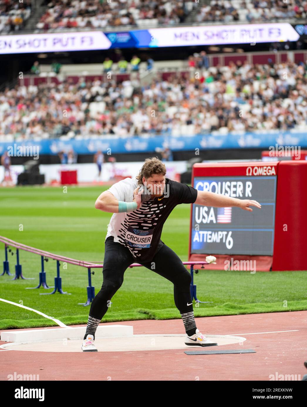Ryan Crouser of the USA competing in the men’s shot put at the Wanda ...
