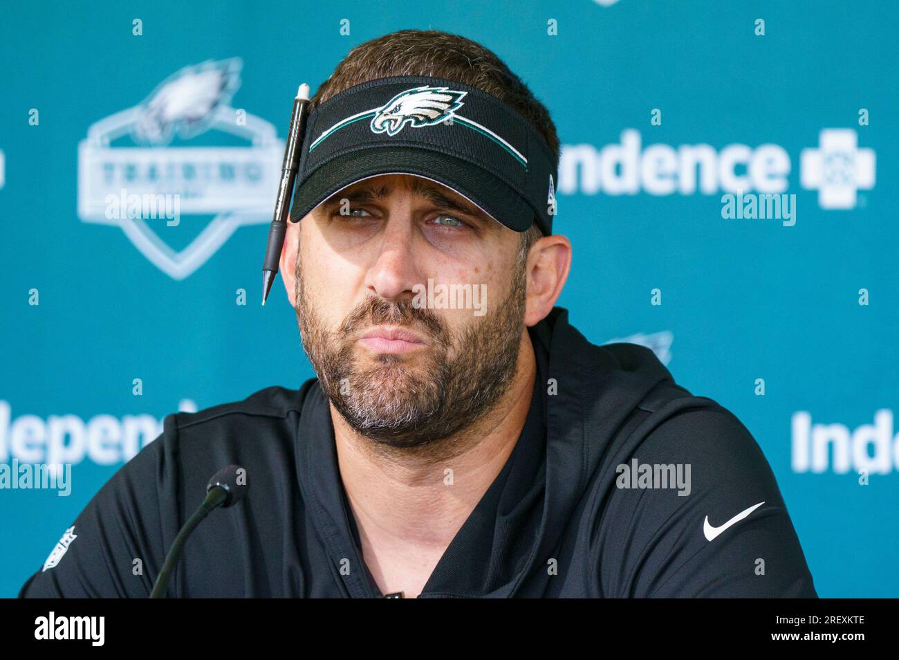 Philadelphia Eagles head coach Nick Sirianni takes questions from the ...