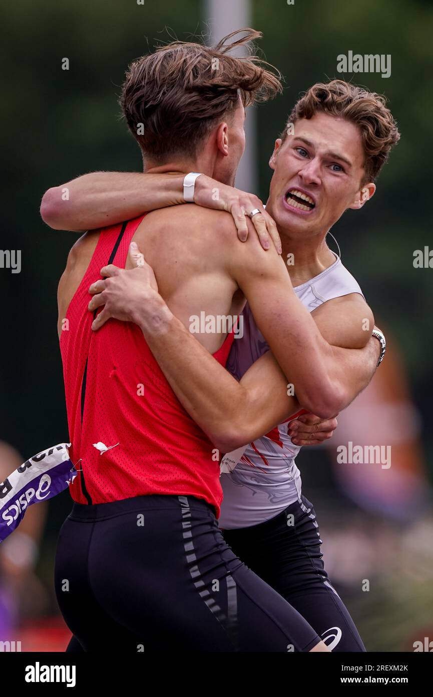 BREDA, NETHERLANDS - JULY 30: Robin van Riel of AV Attila and Rick van ...