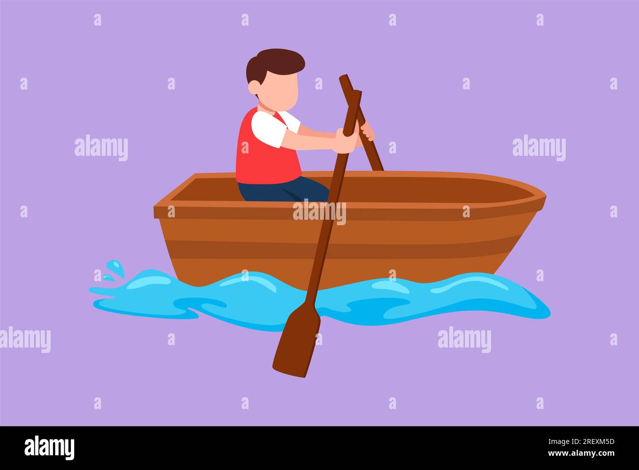 Character flat drawing adorable little boy paddling boat at river. Cute ...
