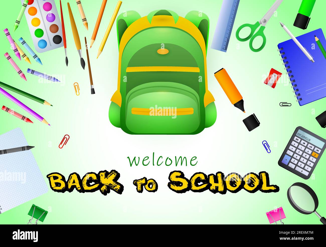 Welcome back to school lettering, calculator, stationery Stock Vector ...
