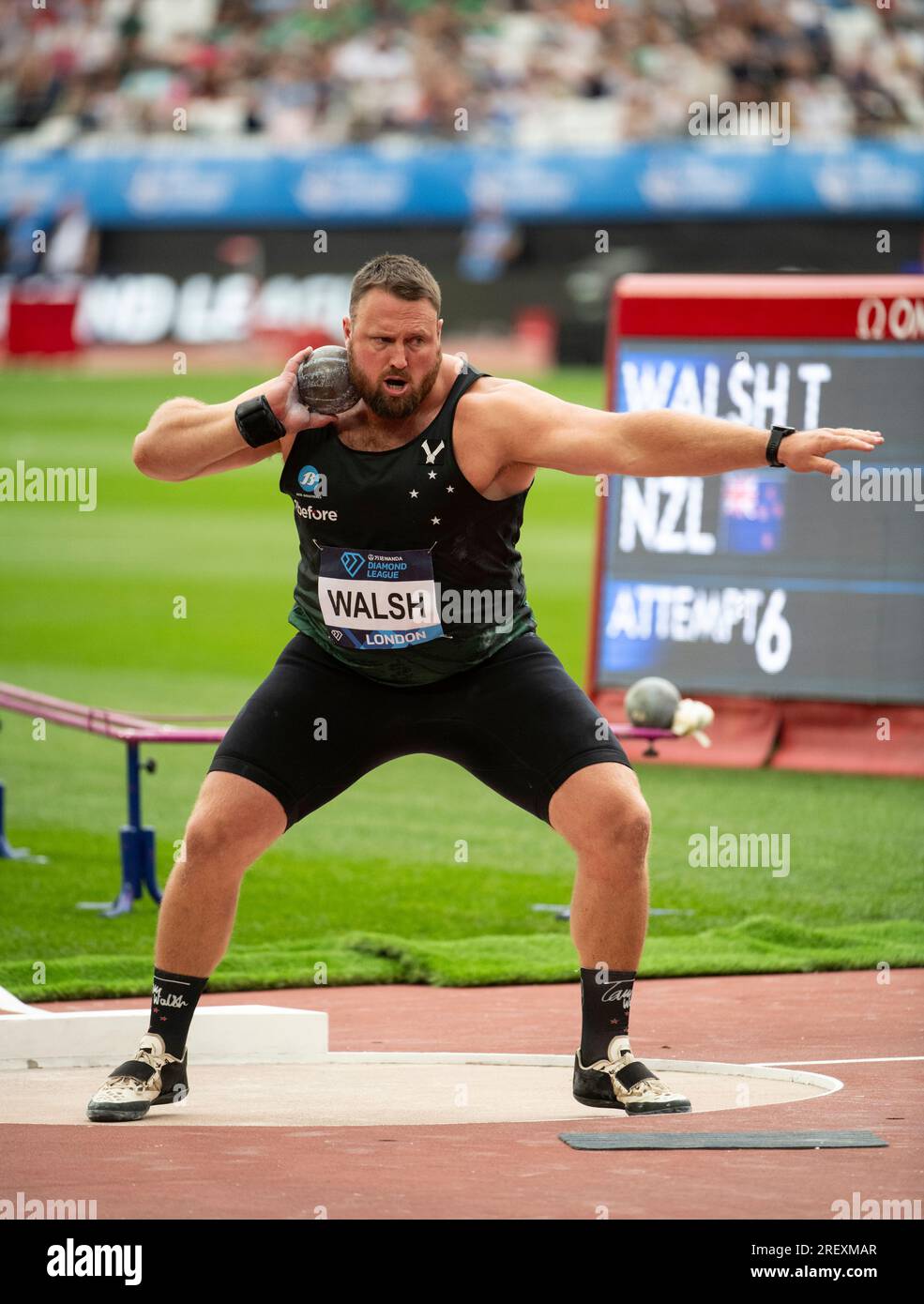 Tom Walsh of New Zealand competing in the men’s shot put at the Wanda ...