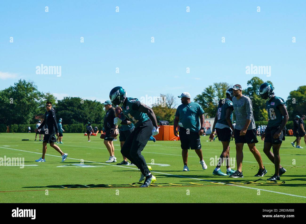 Philadelphia Eagles' A.J. Brown runs a drill during practice at NFL football training camp ...