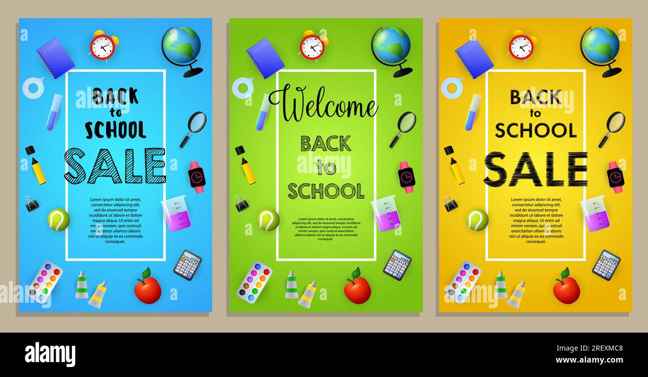 Back to school sale flyer design with alarm clock Stock Vector Image ...
