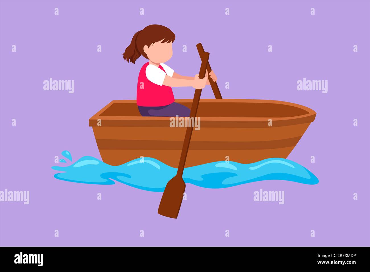 Character flat drawing cute little girl paddling boat at river. Pretty ...