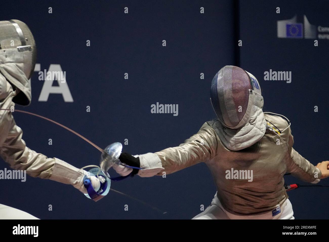 Hungary's Luca Szucs , left, competes against France's Caroline Queroli ...