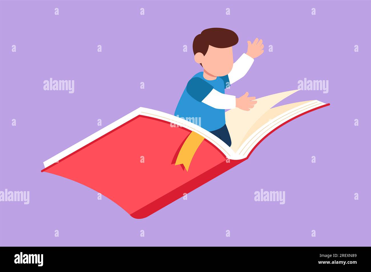 Graphic flat design drawing of happy smiling preschooler kid boy flying ...