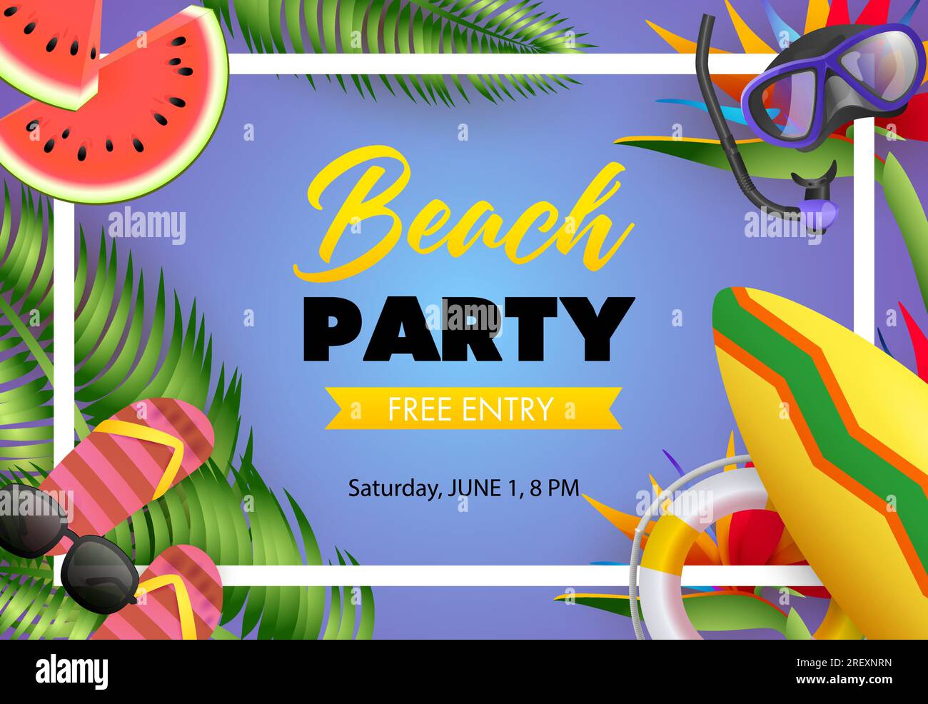 Beach party, free entry poster design. Flip-flops Stock Vector Image ...