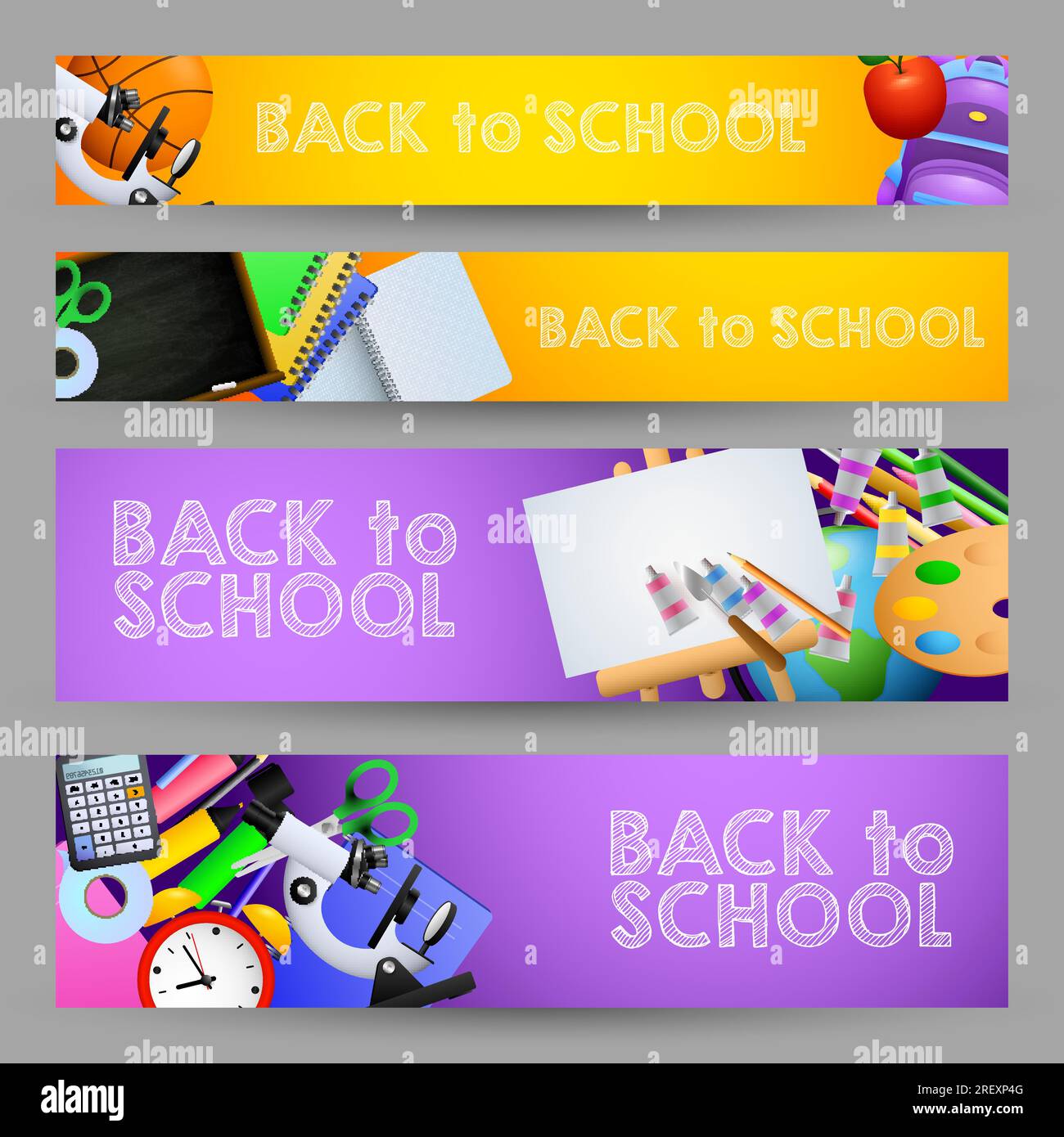 Colorful back to school letterings set and stationery Stock Vector ...