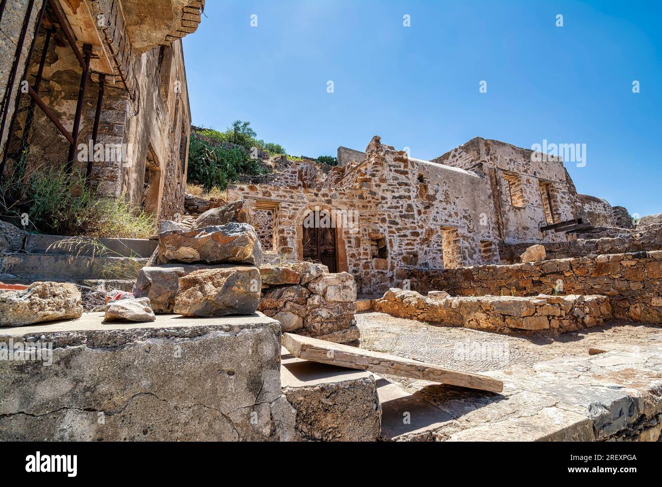 Buildings in the fortress on the island of Spinalonga at the Gulf of ...