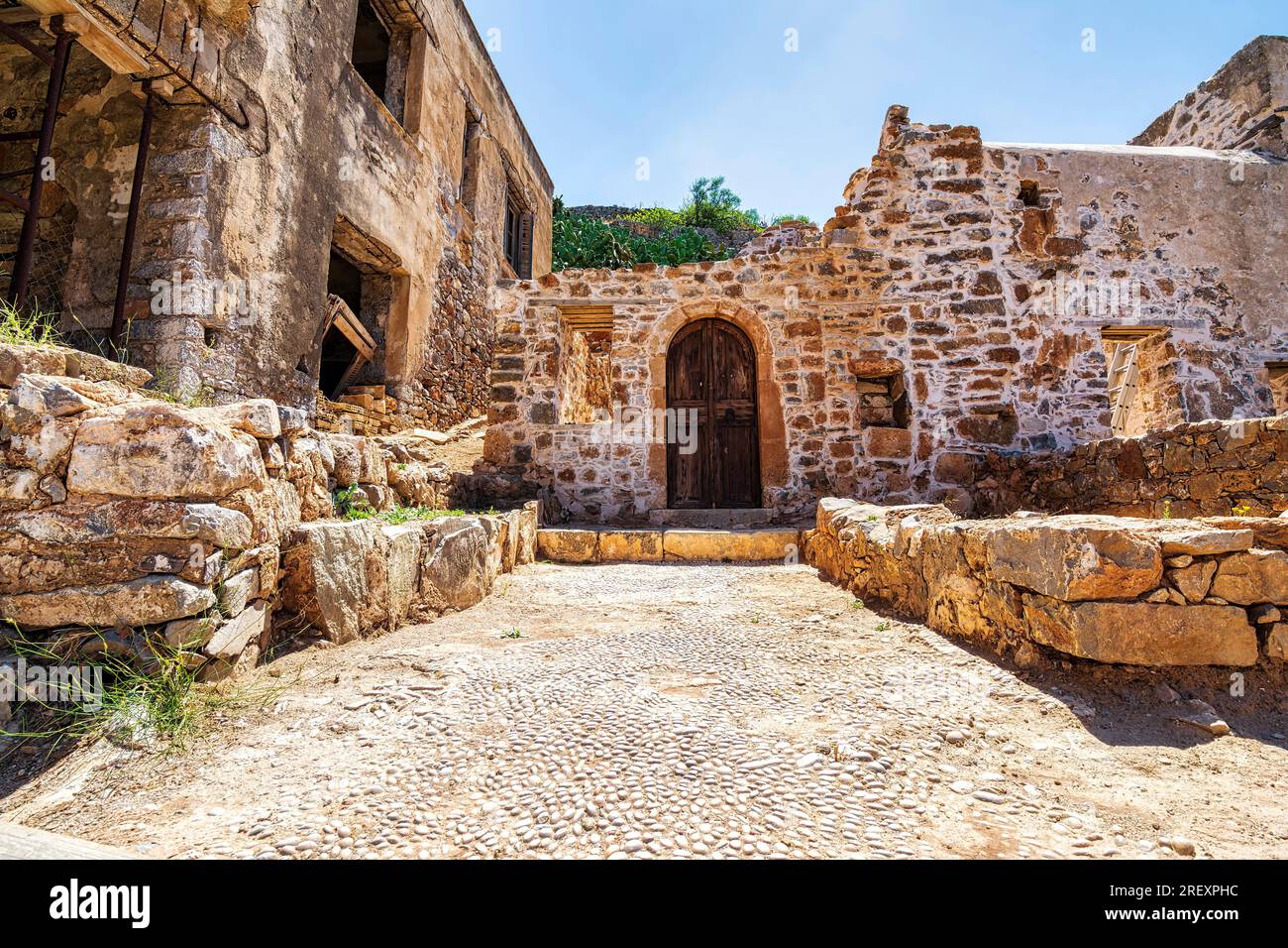 Buildings in the fortress on the island of Spinalonga at the Gulf of ...