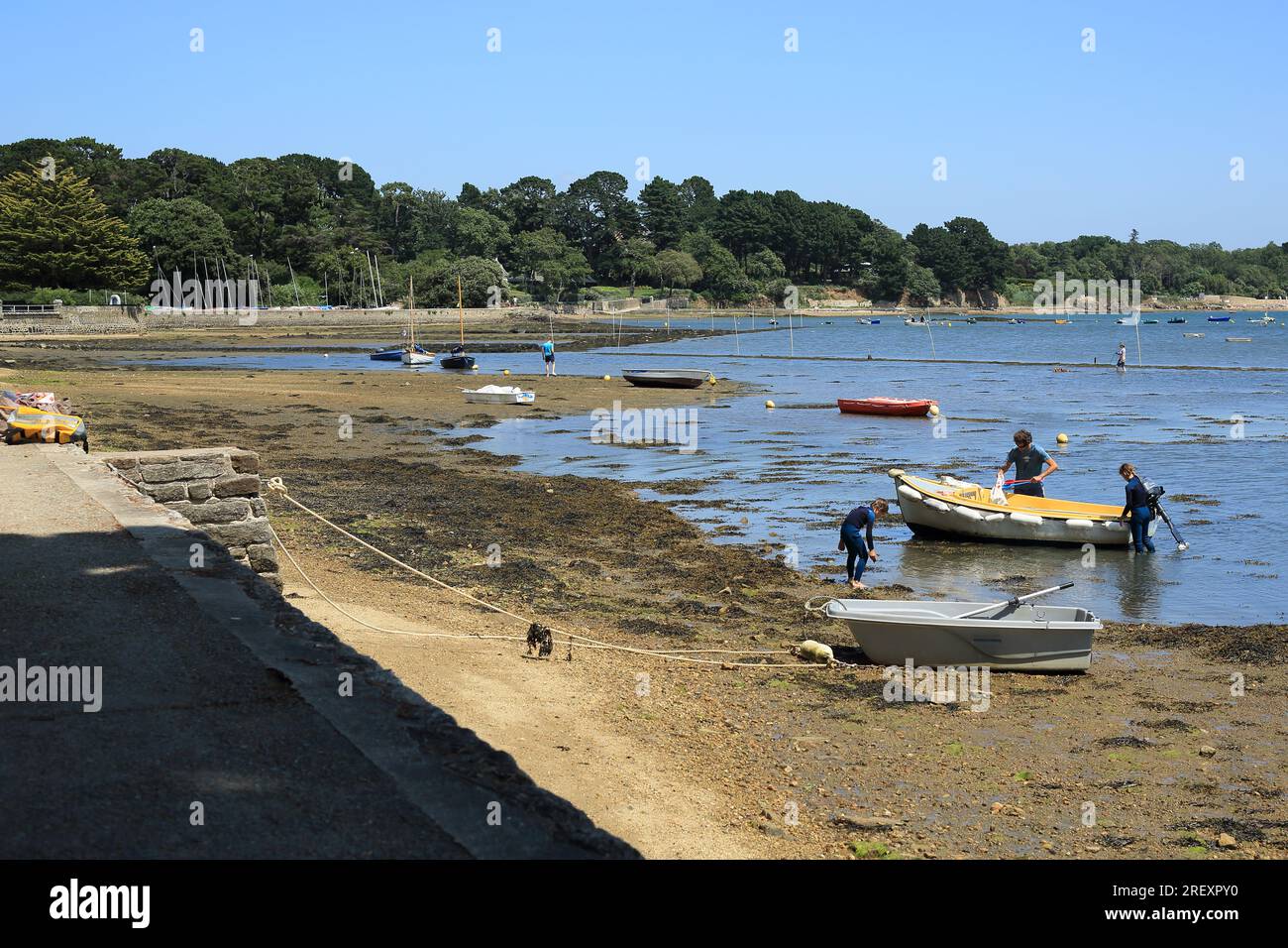 Sea at low tide from coastal footpath (sentier cotier) GR34 at Kerat ...