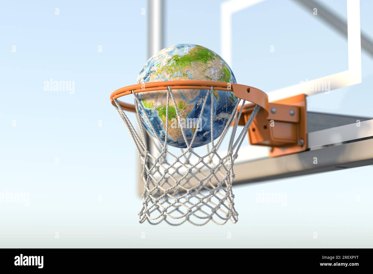 Basketball hoop with a ball in form of platen Earth. World basketball ...