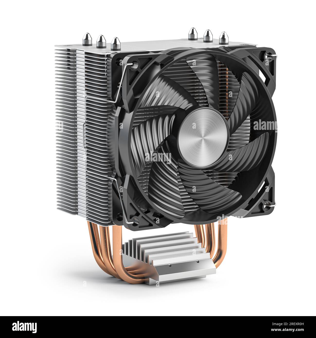 CPU cooler with heatpipes isolated on white background. 3d illustration ...