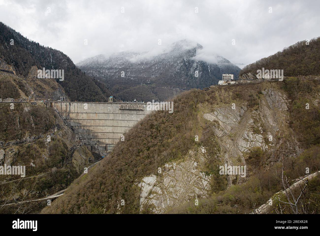 The Enguri hydroelectric power station HES, Enguri Dam, Svaneti ...