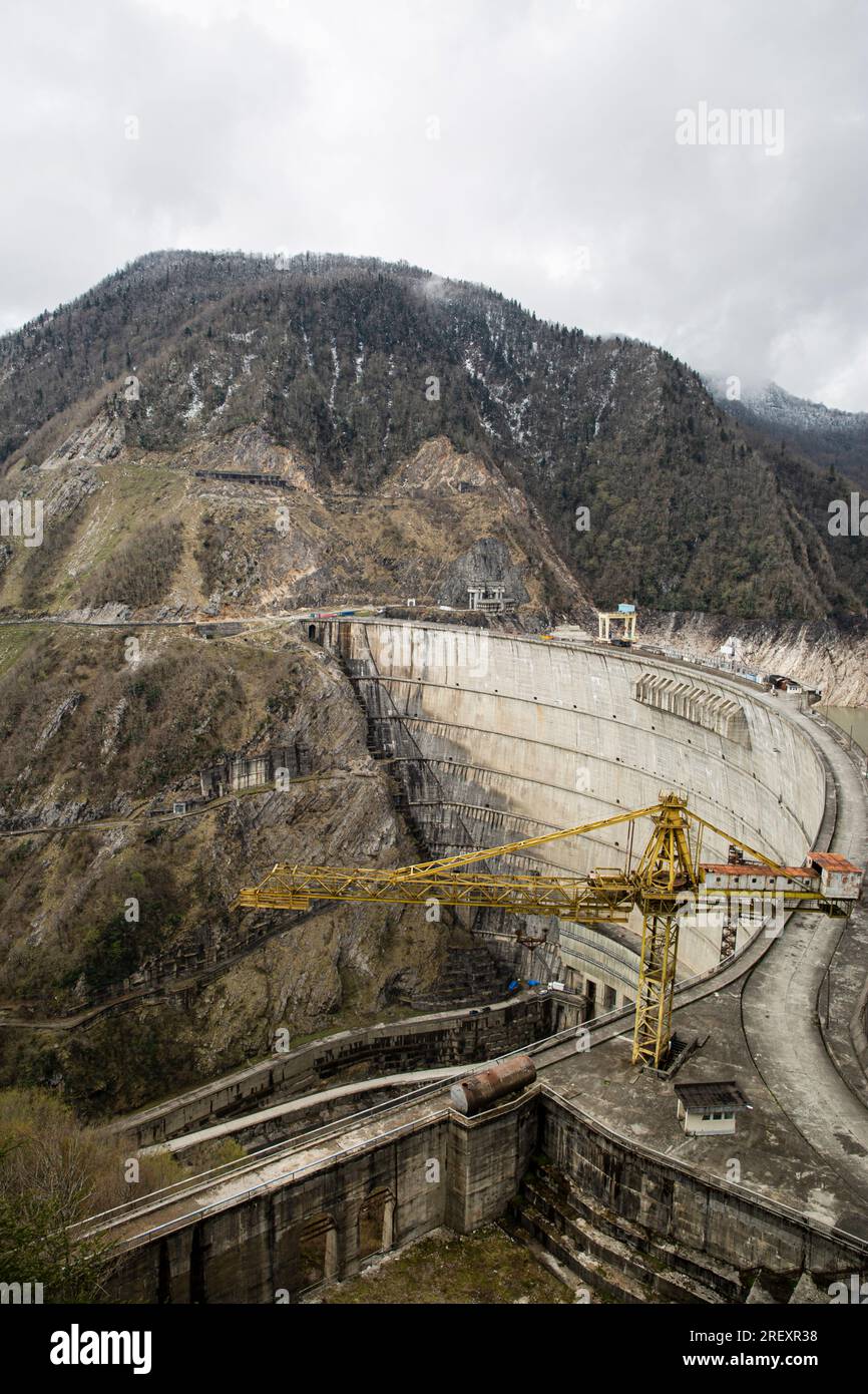 The Enguri hydroelectric power station HES, Enguri Dam, Svaneti ...