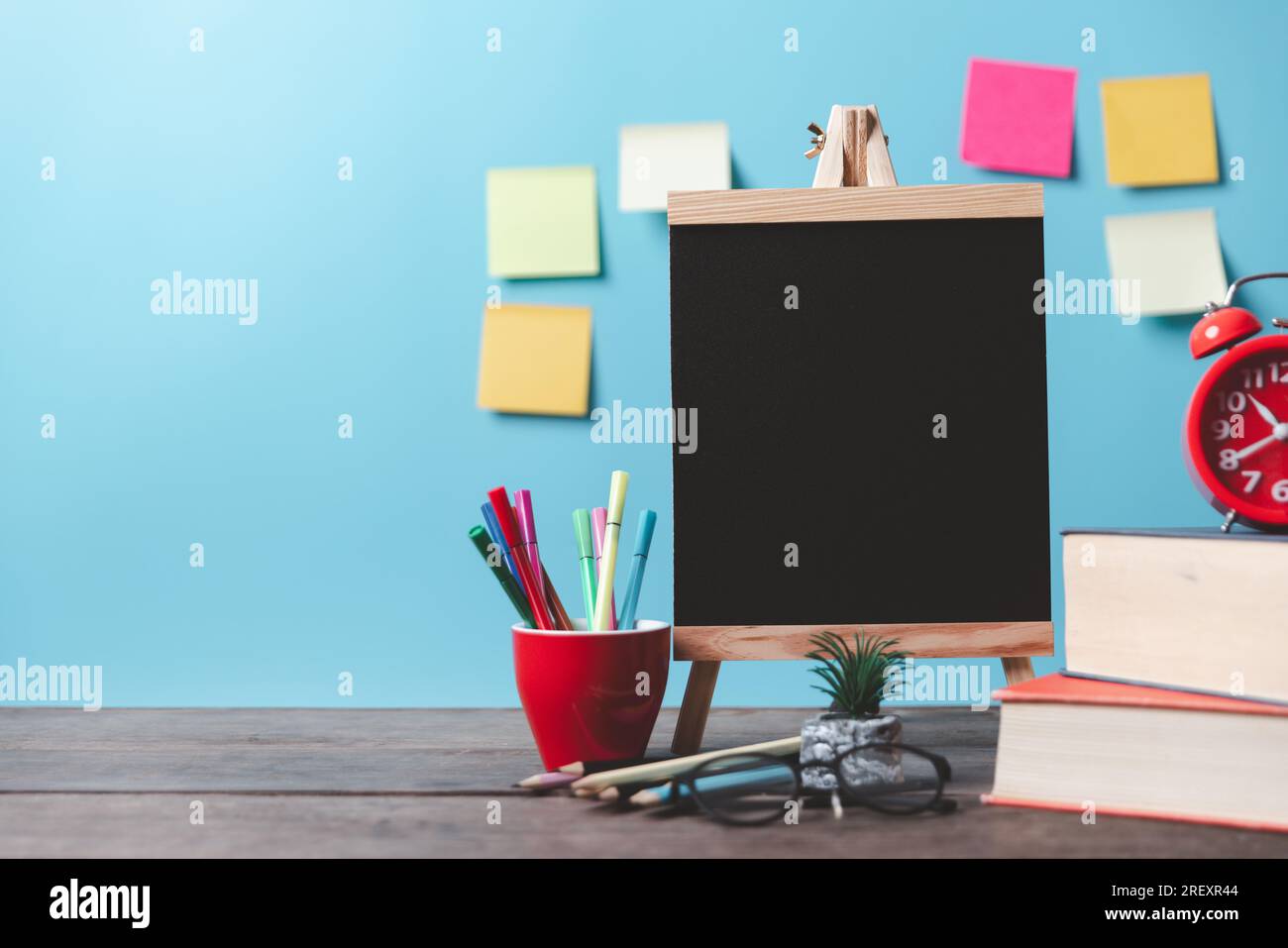 Kids desk creative workspace with school supplies, notebooks. Back to ...