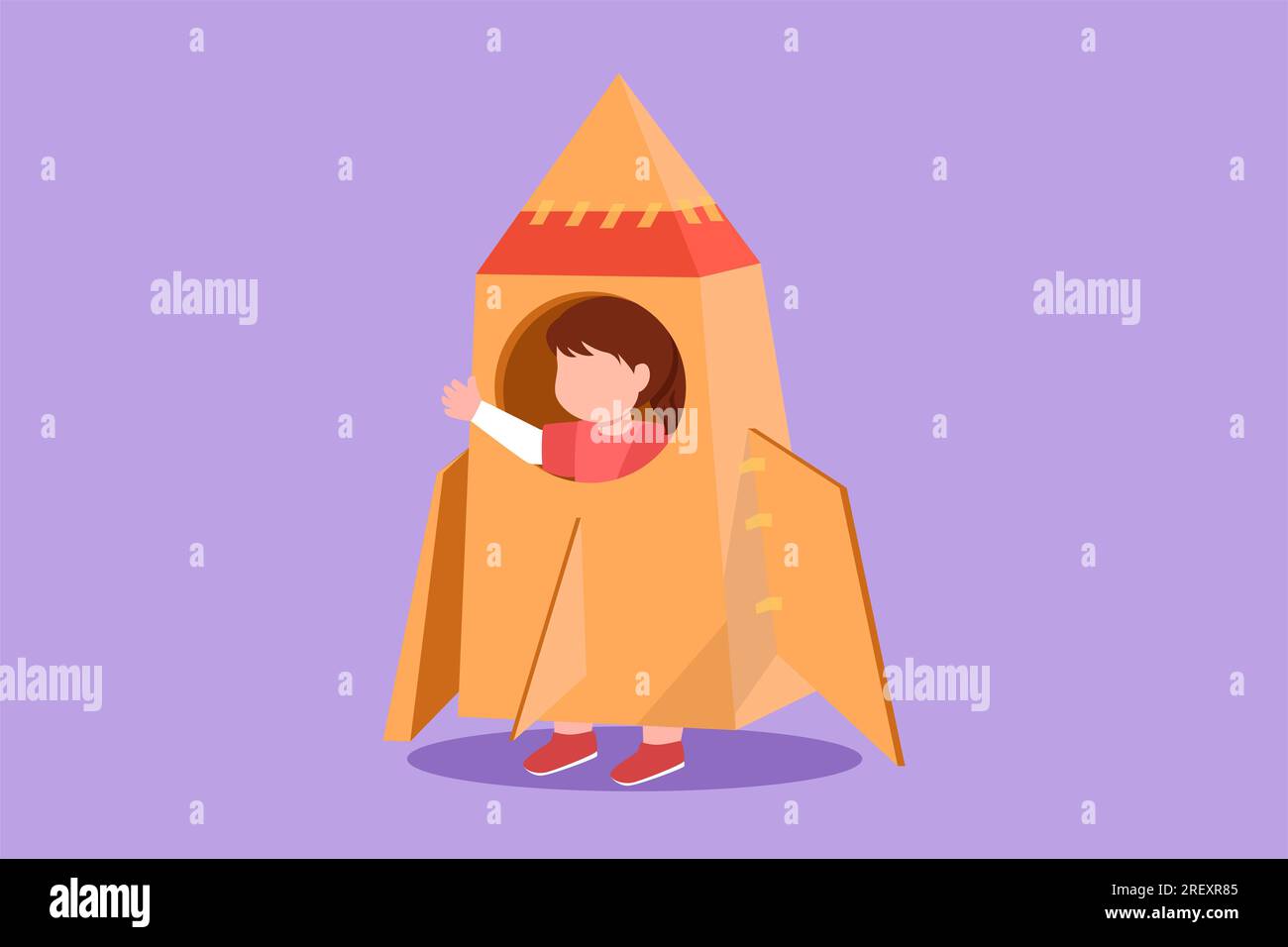 Cartoon flat style drawing cute creative little girl playing as ...