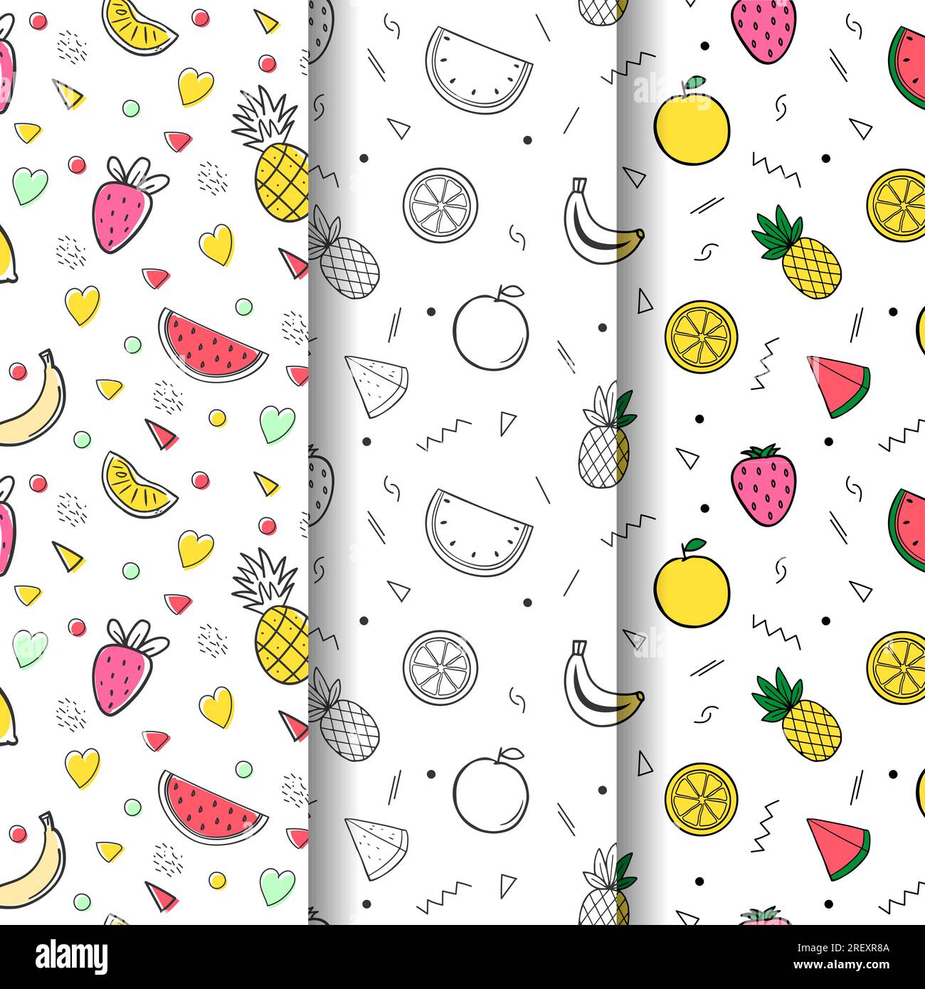 Summer patterns collection with fruits and geometric shapes watermelon ...