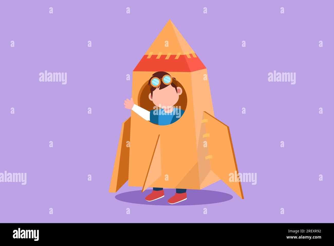 Character flat drawing cute creative little boy playing as astronaut ...