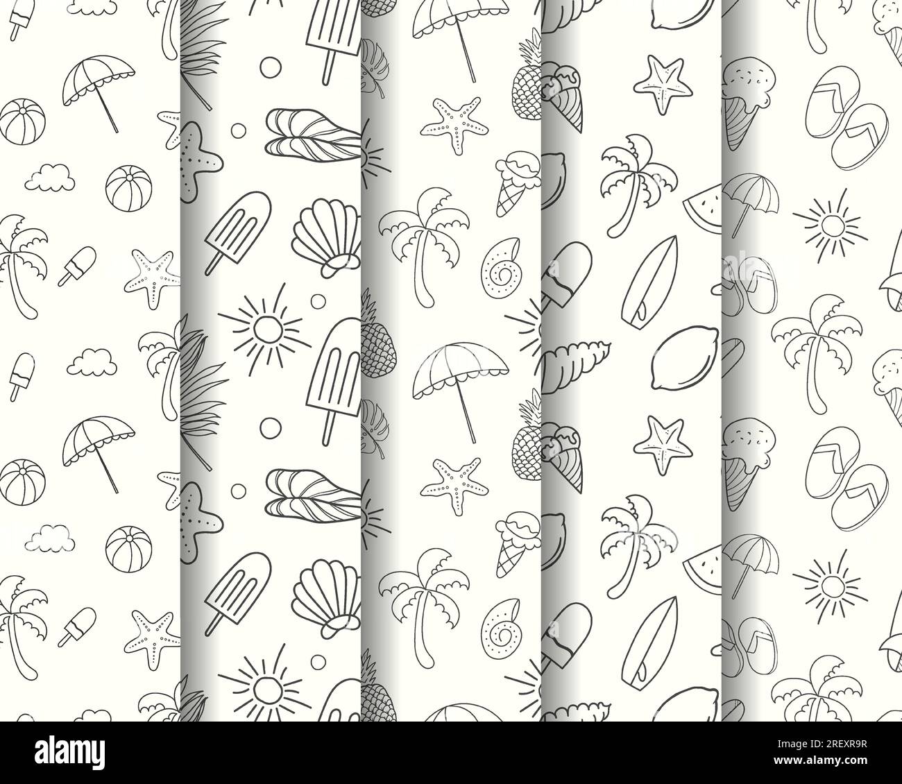 Hand drawn summer patterns collection with summer elements Stock Vector ...