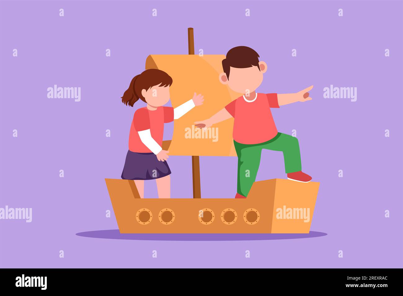 Character flat drawing of cheerful little boy and girl playing sailor ...