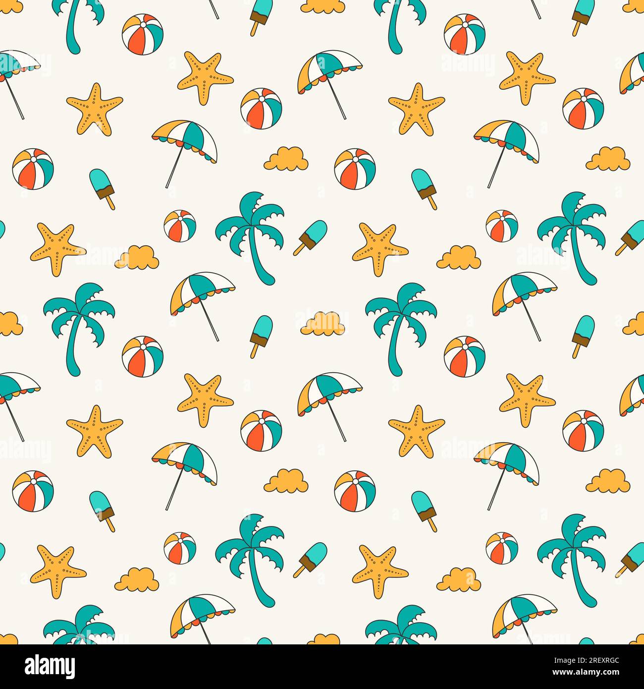 Summer seamless pattern background with colorful hand drawn summer ...