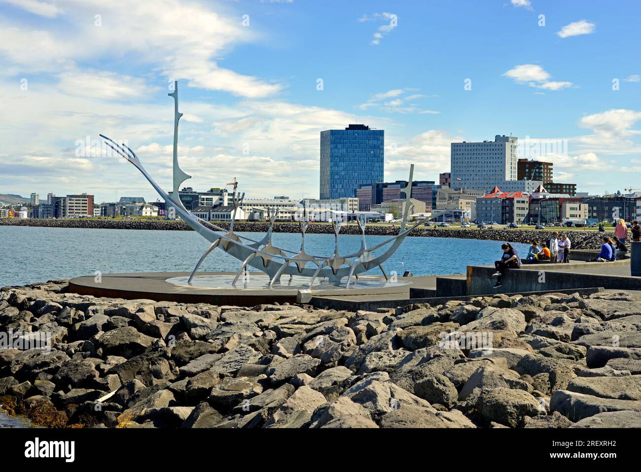 Stainless Steel Sculpture of a Viking Long Ship overlooking the bay in ...