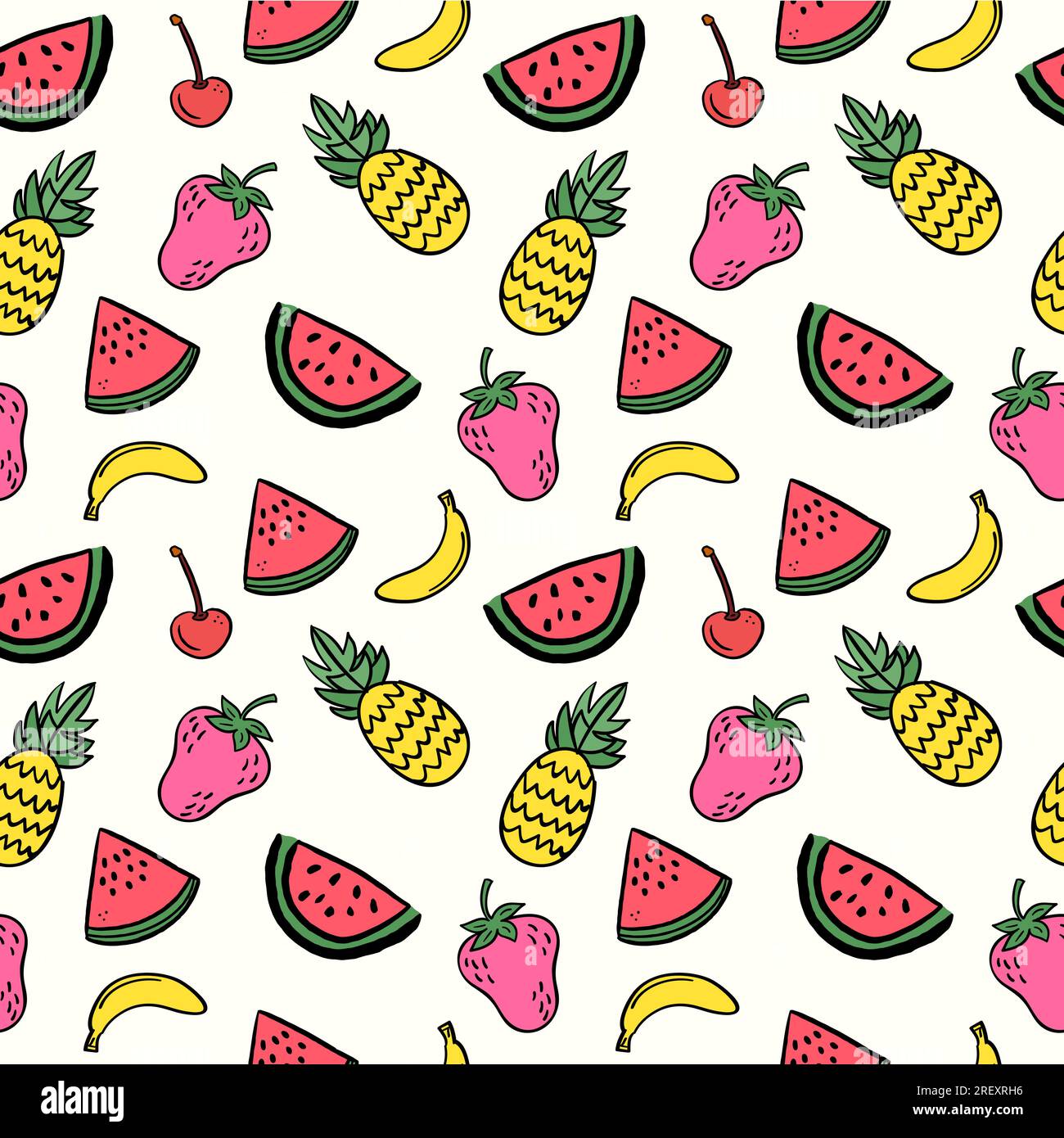 Colored summer tropical fruits pattern with hand drawn fruits vector ...