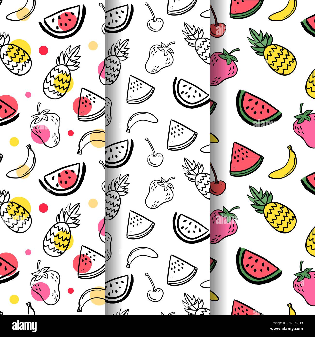 Summer patterns collection with fruits watermelon cherry pineapple ...