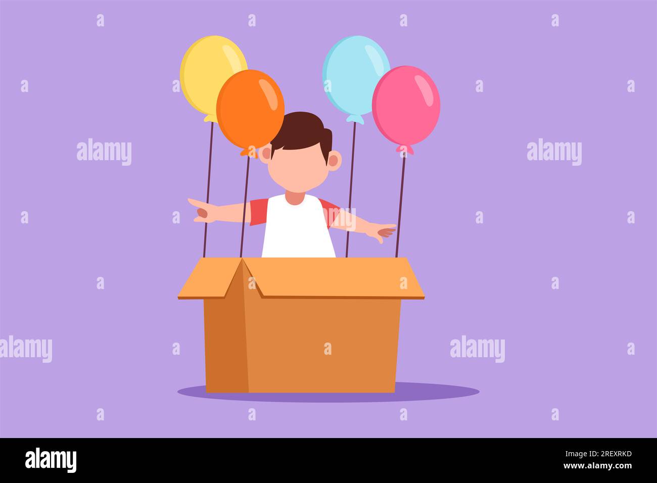 Character flat drawing adorable little boy sitting in cardboard box ...