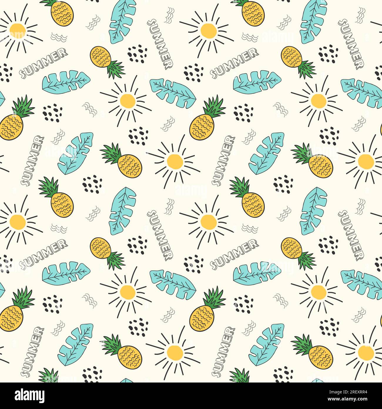 Hand drawn summer theme pattern background with text and summer element ...