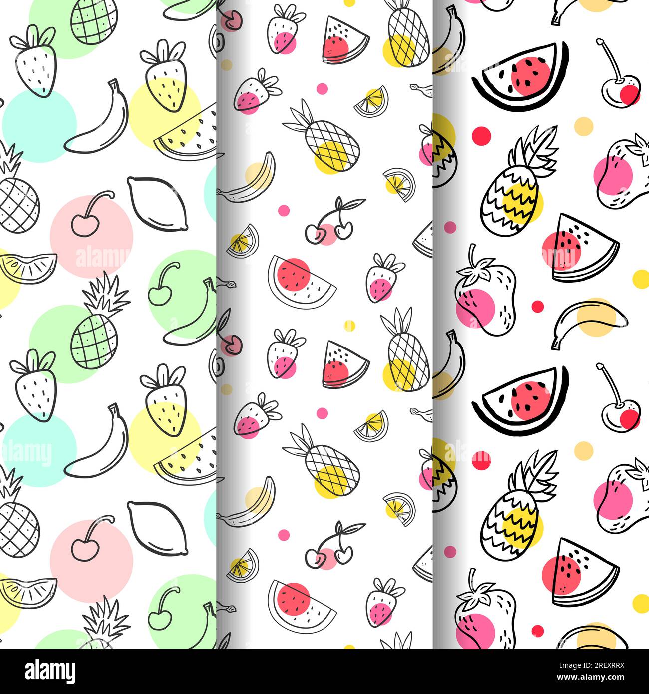 Summer flat patterns collection with fruits watermelon cherry pineapple ...