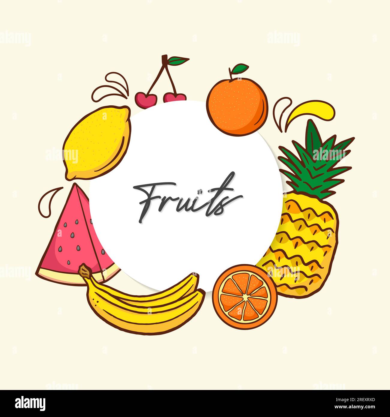 Summer fruits frame with watermelon pineapple banana strawberry and ...